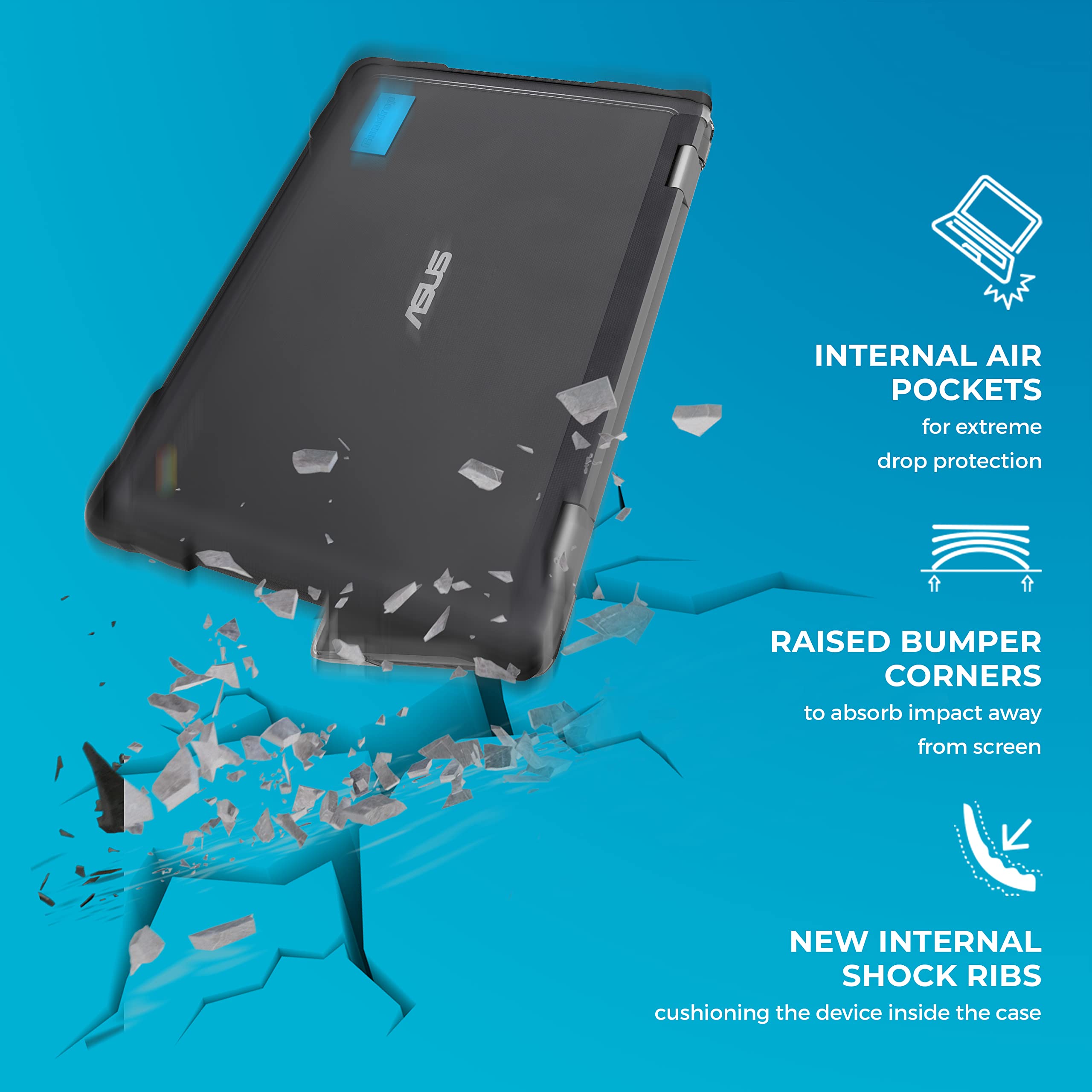 Gumdrop SlimTech Laptop Case Fits ASUS Chromebook Flip C214 (2-in-1). Designed for K-12 Students, Teachers and Classrooms – Drop Tested, Rugged, Shockproof Bumpers for Reliable Device Protection–Black