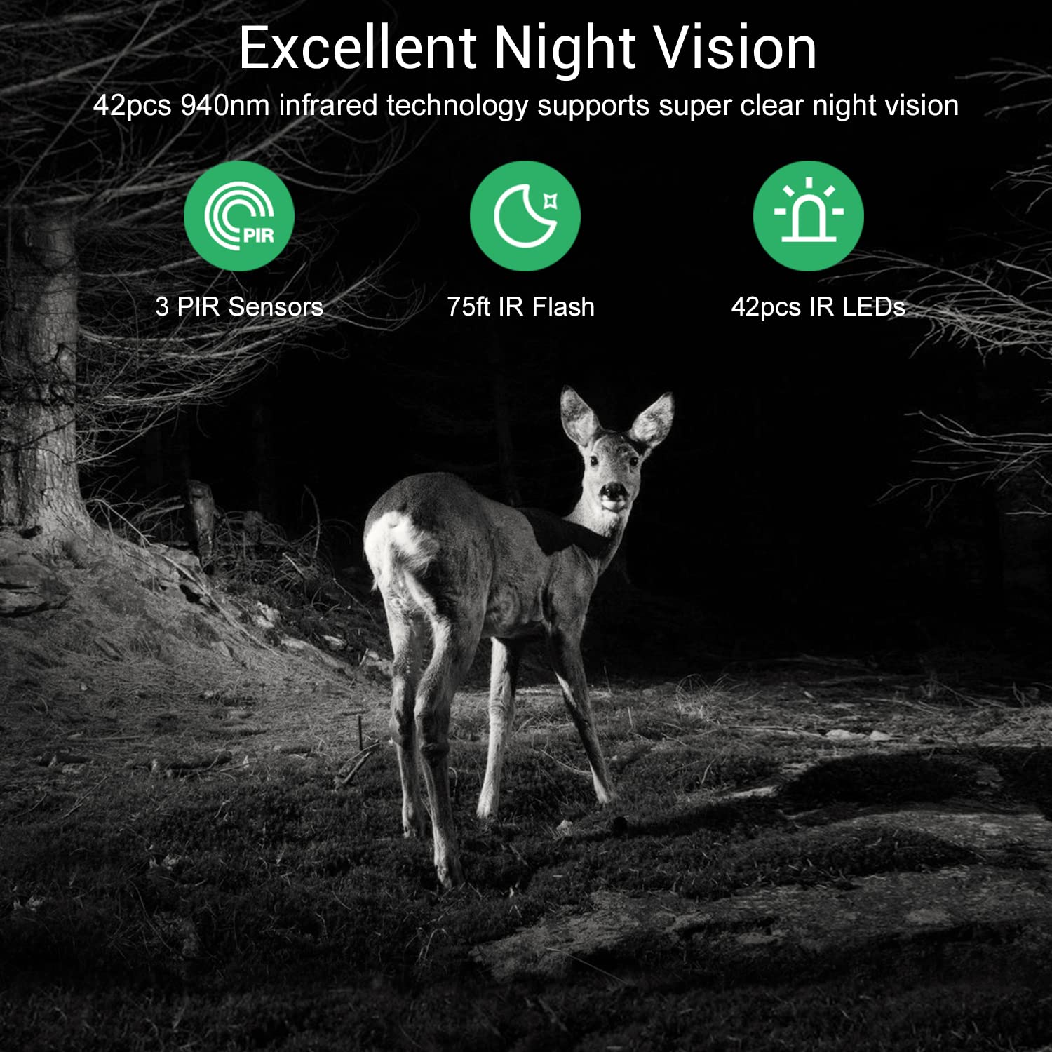 JOH Upgraded 4K 30FPS WiFi Trail Camera, 30MP Game Camera with Low Glow Night Vision, 0.2s Trigger Motion Activated, IP66 Waterproof Hunting Camera, 120° Wide Angle Deer Cam with 32GB Card