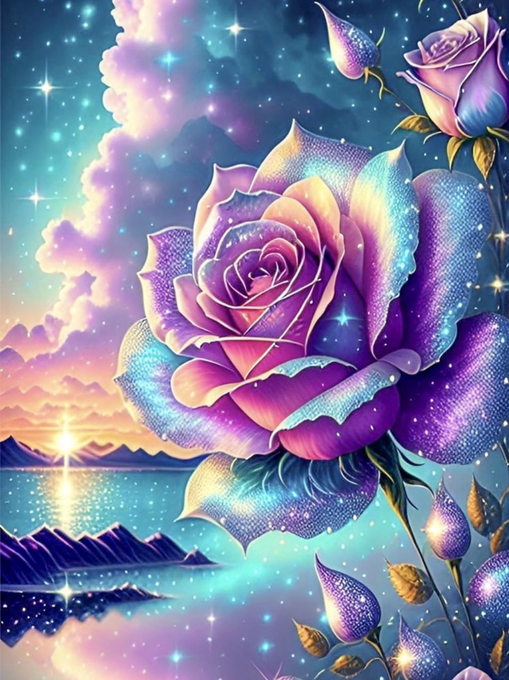 ijbnhd DIY Rose Diamond Painting Kits for Adults - Sunset 5D Diamond Art Kits, Full Drill Diamond Painting Kits, Gem Arts and Crafts for Beginner Home Wall Decor 12X16in