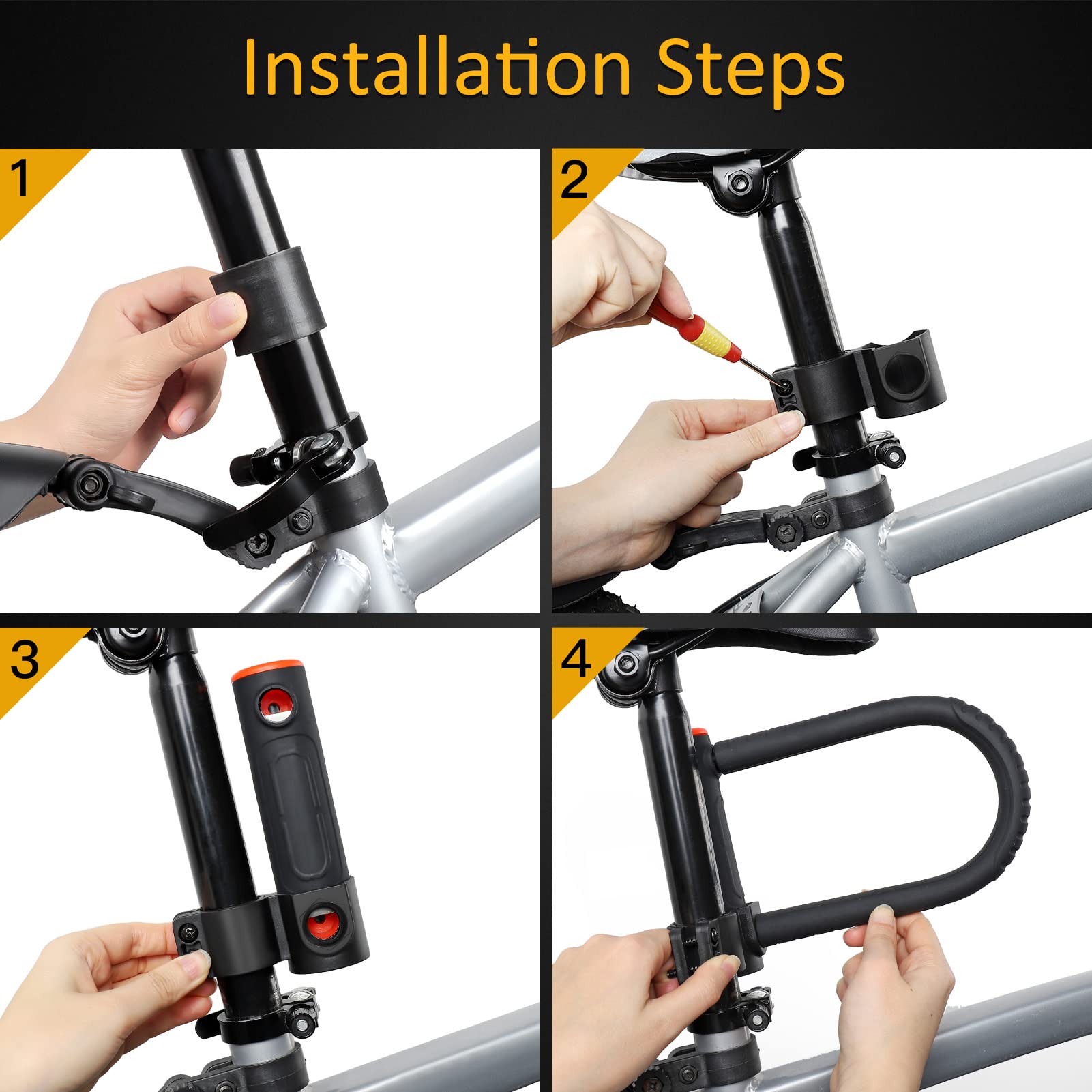 INTEKIN Bike U Lock Heavy Duty Lock , 16mm U Lock and 5ft Length Security Cable with Sturdy Mounting Bracket for Motorcycle and More, Black, Small
