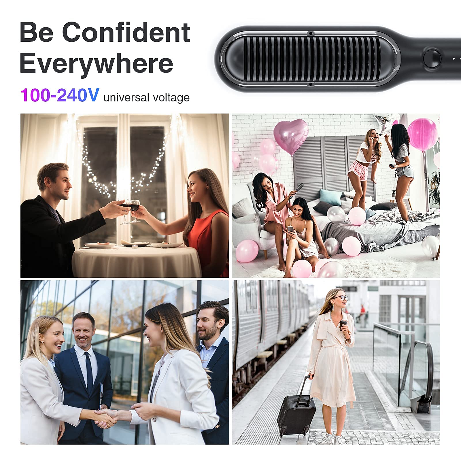 Ionic Hair Straightener Brush | Enhanced Ionic Straightening Comb with 5 Temperature Settings | Lock and Auto-Off Functions for PTC Ceramic Heating for Frizz-Free Silky Hair