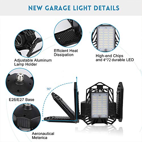 ISKYDRAW Garage Light 185W LED Garage Lights 18500LM 6500K Deformable Led Garage Lights with 6+1 Multi-Position Panels E26/E27 Garage Lighting LED Shop Lights for Garage/Workshop (2 PCS 3)