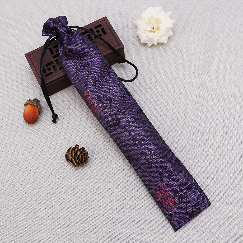 LIQURIJU Fan Pouch Chinese Calligraphy Style Decorative Folding Hand Fan Bag Dustproof Holder Protector Pouch Case Cover Gifts Purple
