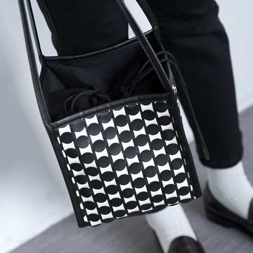 KWANI 0917 Handmade Weaving Tote Bag for Women Work bag Office Shoulder Bag (White Black)