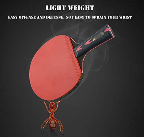 KATUEF 5 Star Table Tennis Racket,Bats, Carbon King Beat ping Pang Racket, Professional Training Double Racket,1 Storage Bag (Color : Black+Red, Size : Long Handle)