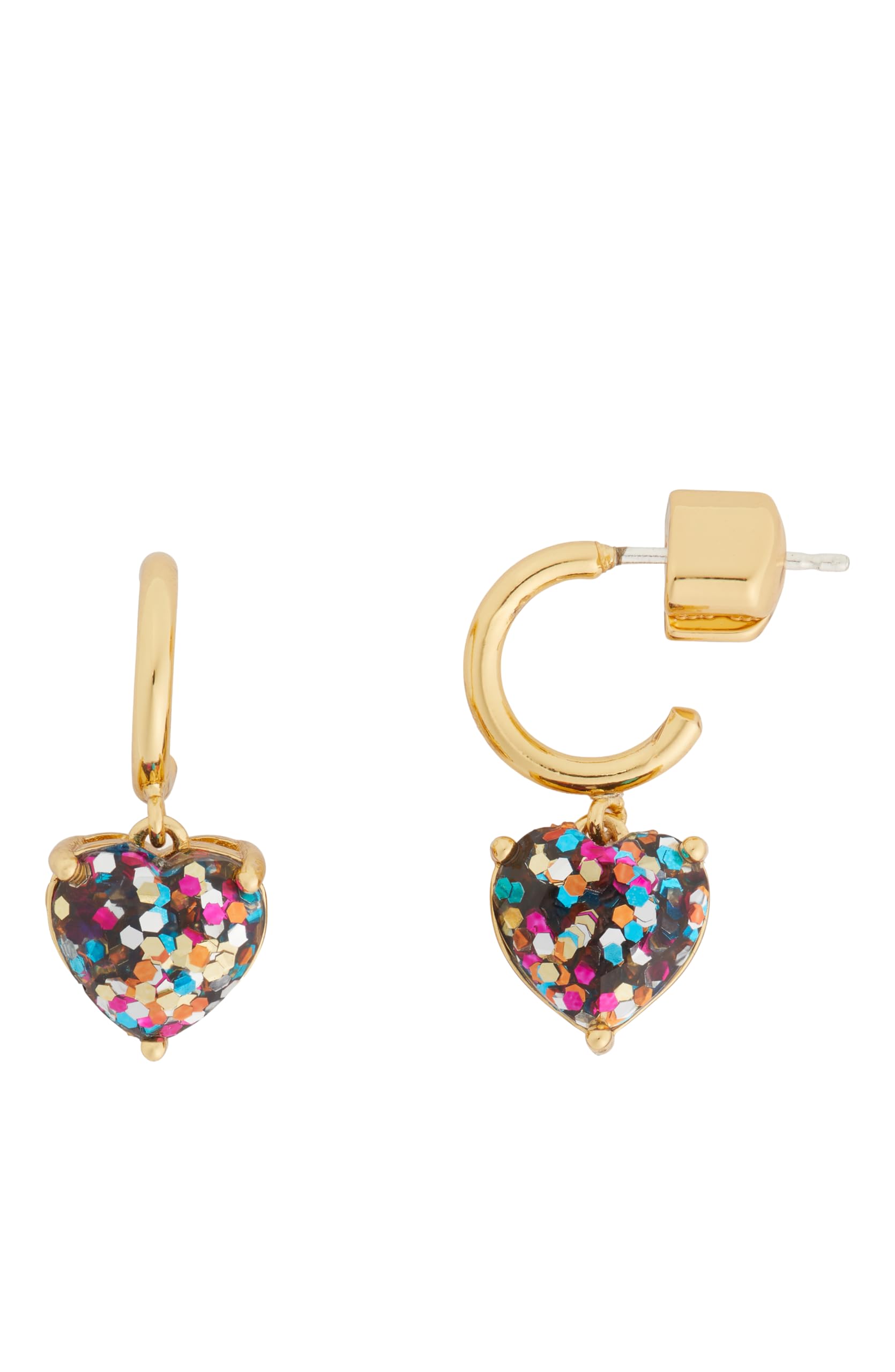 Kate Spade New York My Love Glitter Heart Huggies, Multi Glitter, One Size