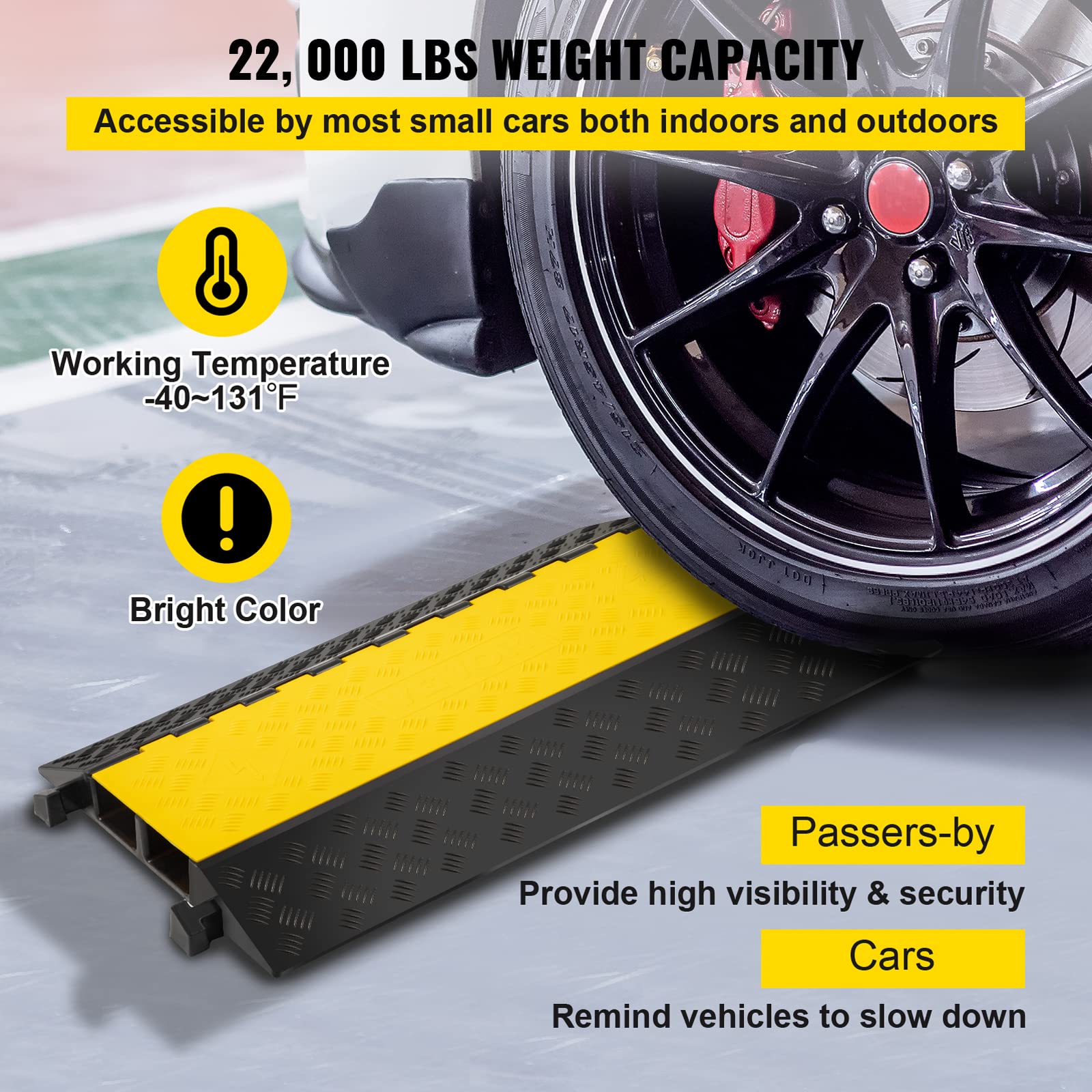 Happybuy Large 2-Channel Cable Protectors Rubber Cable Ramps 22000lbs per Axle Capacity Protective Cable Wire Cord Ramp Driveway Rubber Traffic Speed Bumps Cable Protector