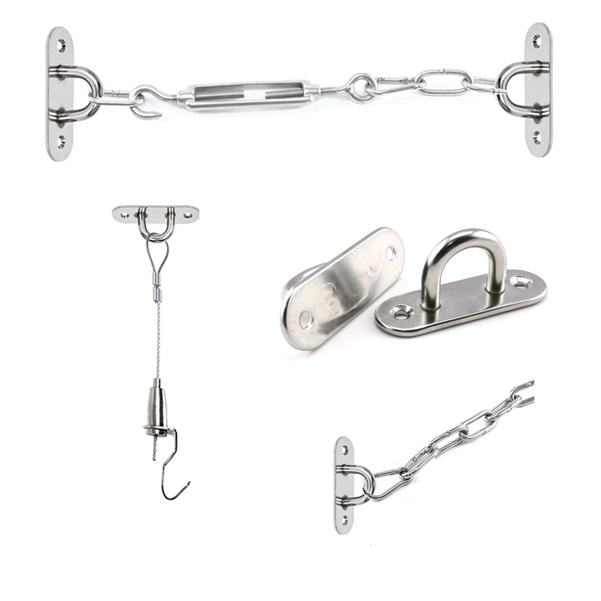 heyous 4pcs M6 Oblong Pad Eye Plates Ceiling Wall Mount U Hook Anchor Hanger Stainless Steel Staple Ring Hook Boat Yacht Shade Sail Tie Down Rigging