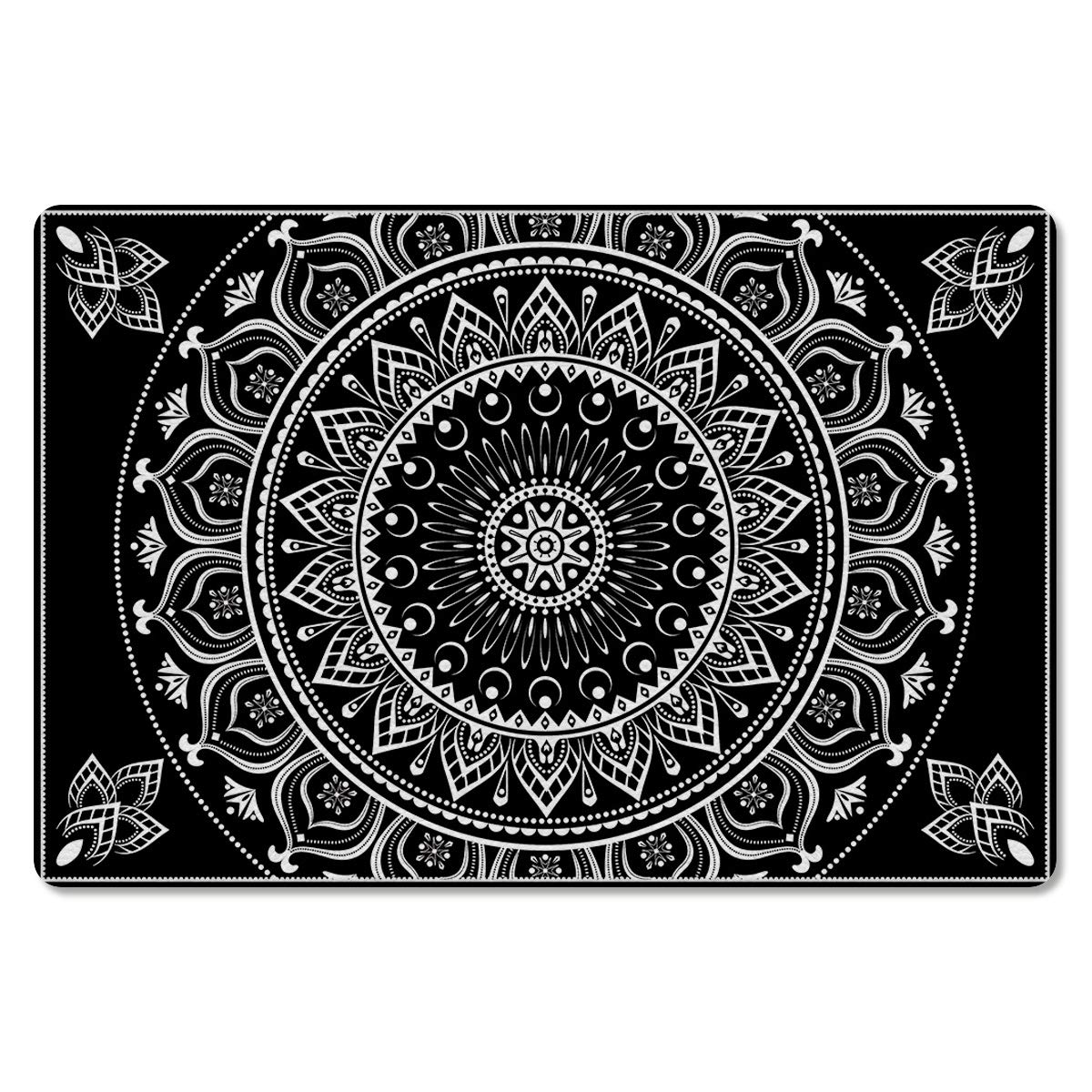 Mandala Antifatigue Kitchen Bath Door Mat Cushioned Runner Rug, Washable Welcome Floor Sink Mat, Abstract Floral Pattern Black Waterproof & Non-Slip Comfort Standing Doormat for Kitchen, 24"x36"