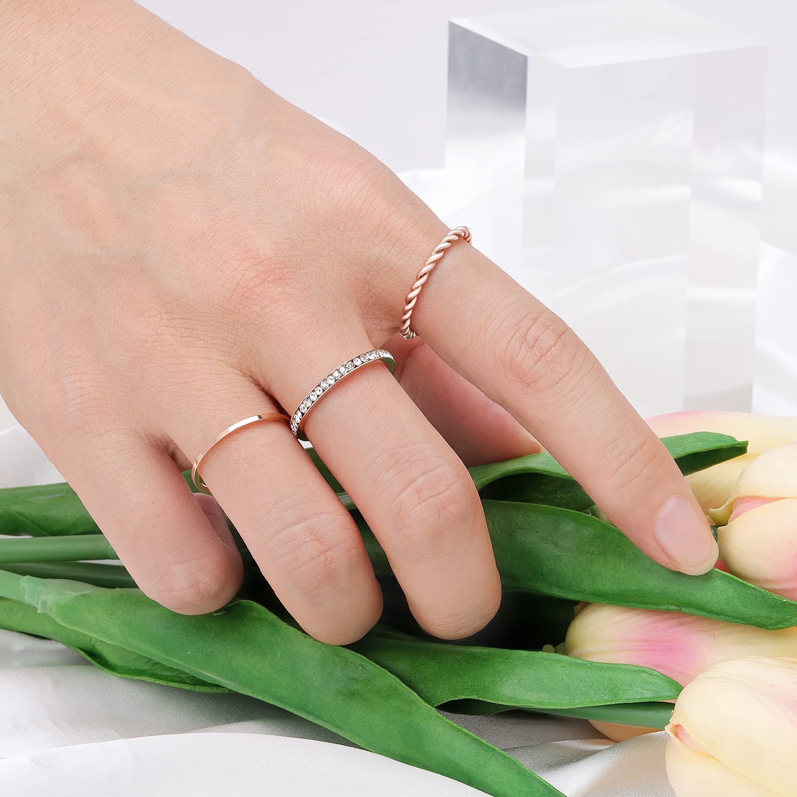 Joacii Engagement Rings for Women Rose Gold Plated Knuckle Rings Aesthetic Rings Set Comfort Fit Size 8