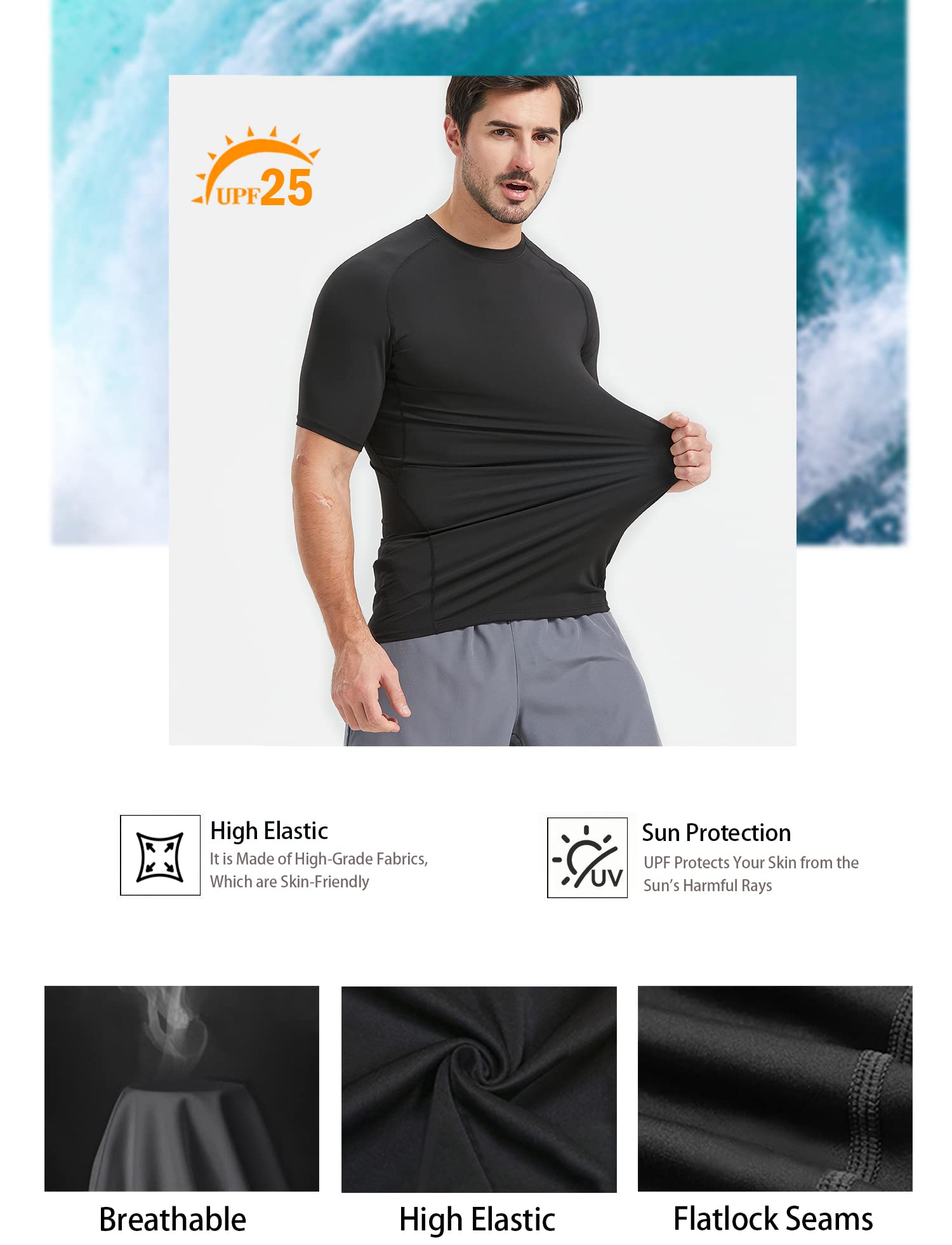 HOPLYNN 6 Pack Compression Shirts Men Short Sleeve Rash Guard Base Layer Athletic Undershirt Gear T-Shirt for Sports Workout 2 Black 2 White 2 Blue-L