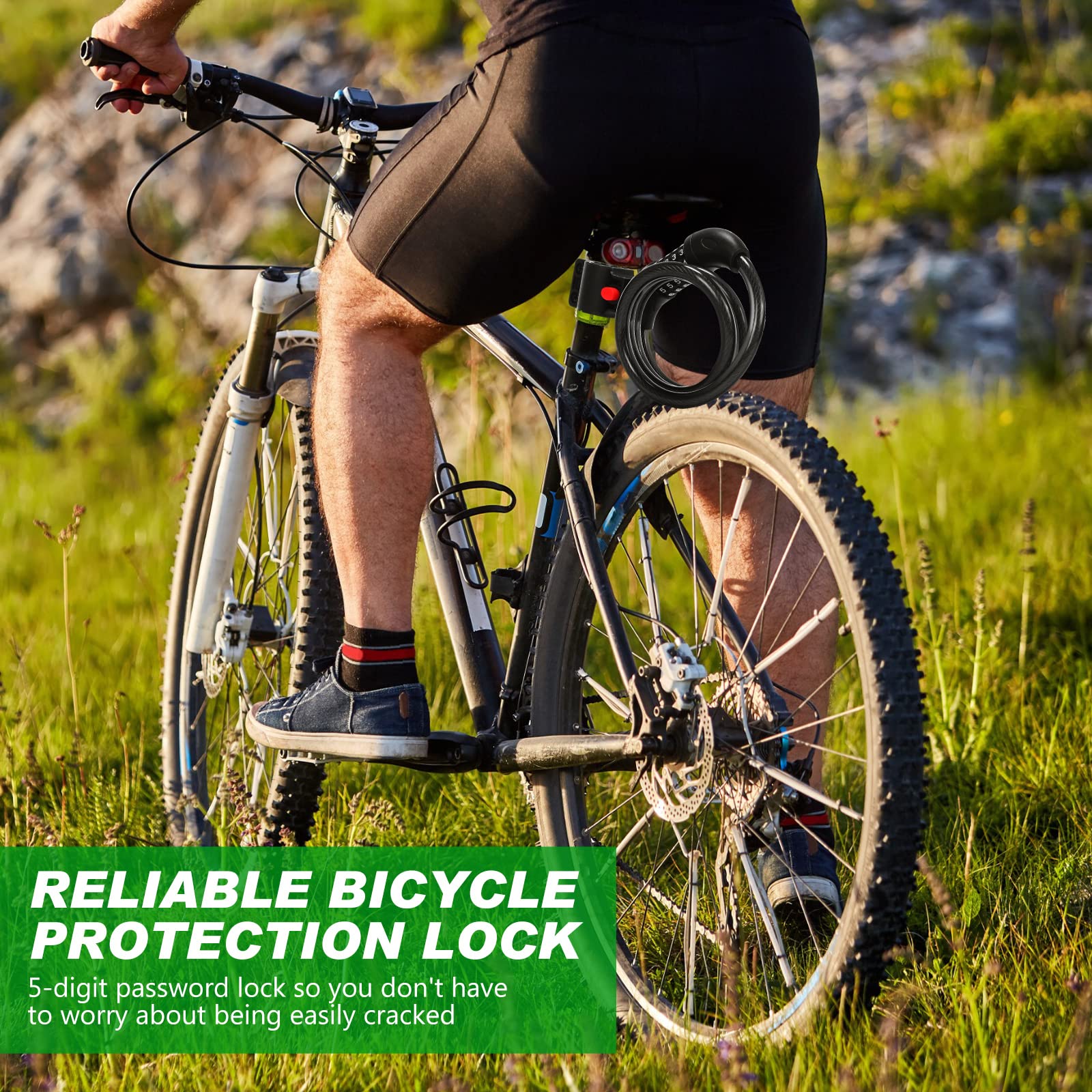 Hoteam 4 Pcs 4 Feet Coiled Bike Lock 5 Digit Resettable Combination Bike Cable Lock Heavy Duty Security Anti Theft Bicycle Lock with Mounting Bracket for Bikes Scooter Door Gate Fence (Black)