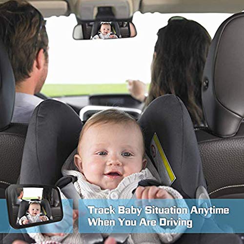 Ideapro Baby Car Mirror for Headrest, Backseat Rear View Facing with Wide Convex Shatterproof Glass and Fully Assembled Back Seat, Wide View Adjustable Acrylic 360° for Infant Safety