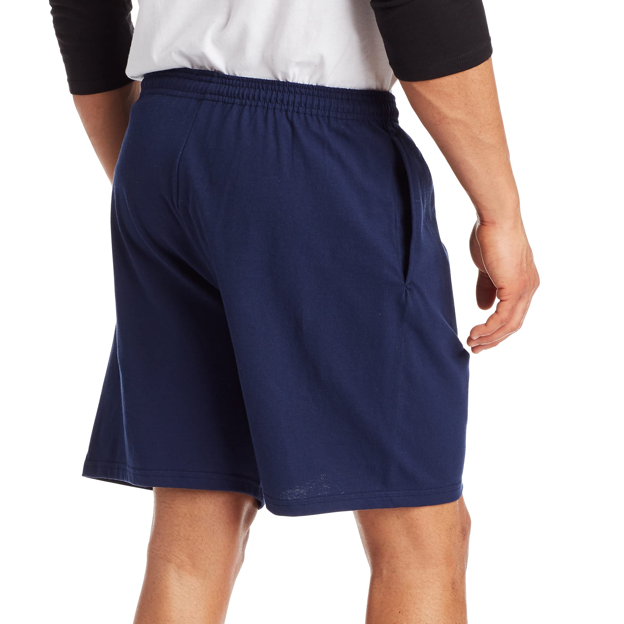 Hanes Men's Athletic Favorite Cotton Pull-On Knit Pockets Gym 7.5in Inseam Shorts, Navy, Large