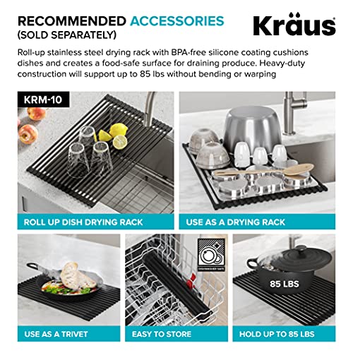 Kraus KCL-1700 Dex 16 Gauge Stainless Steel Single Bowl Sink with Spot Free 18-Inch Commercial Kitchen Faucet with Dual Function Pull-Down Sprayhead in All-Brite