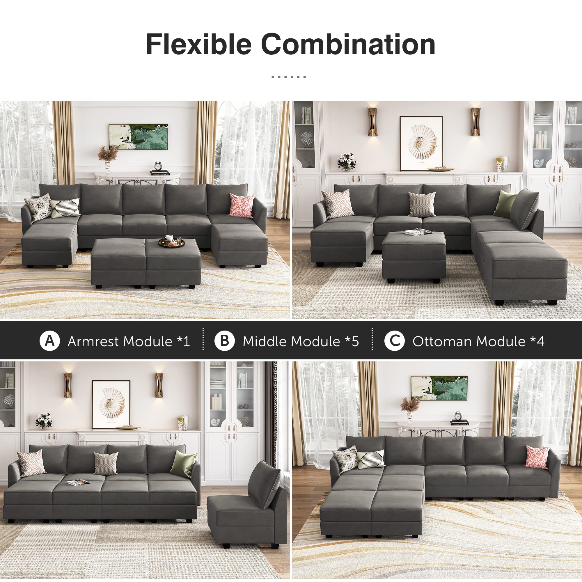 HONBAY Armrest Module for Modular Sectional Sofa, Pair of Sofa Armrest for Sectional Modular Couch, Velvet Grey