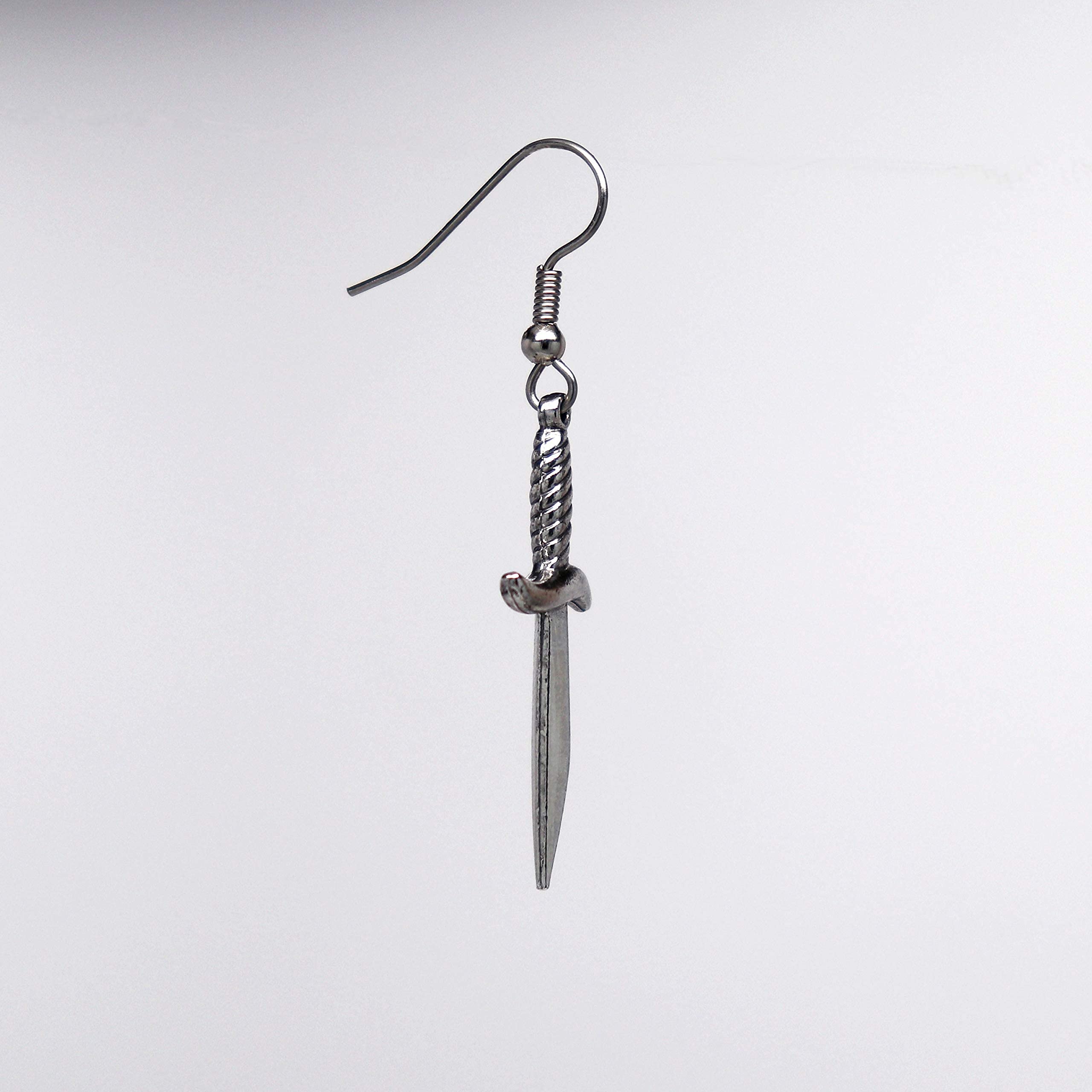Gothic Dagger Sword Pirate Medieval Renaissance Silver Finish Dangle Earrings