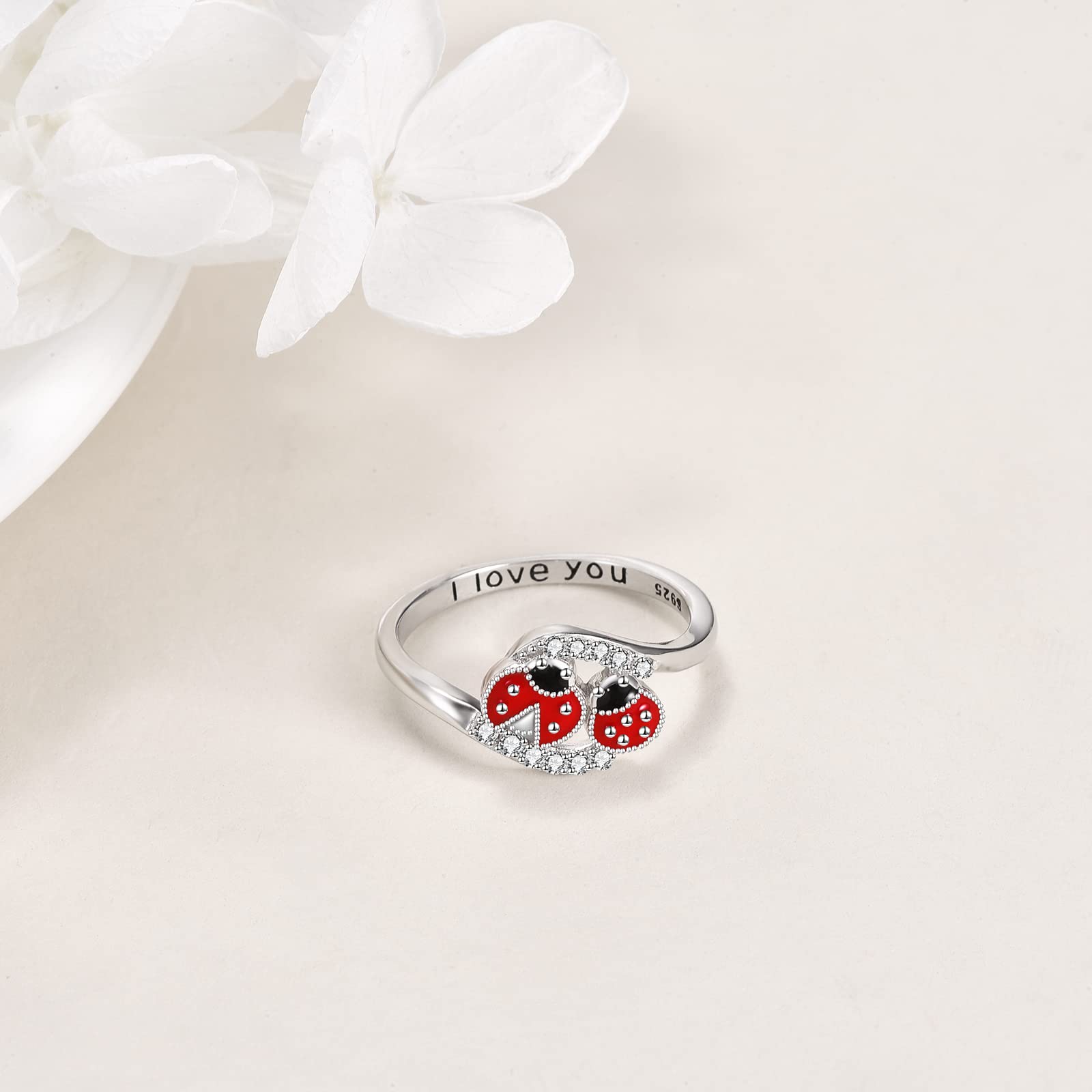 Ladybug Ring for Women 925 Sterling Silver Ladybug Jewelry Gifts -8