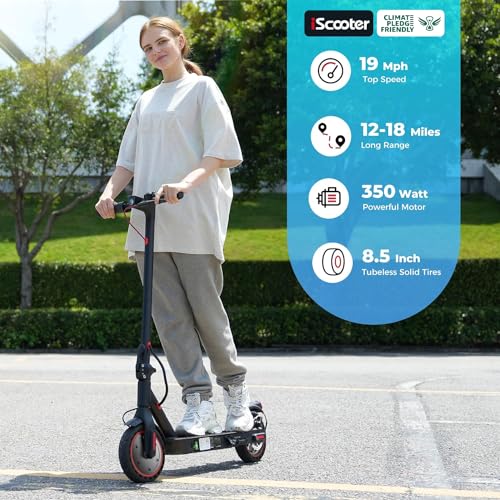 iScooter Electric Scooter Adults and Teenages, 15.6 MPH, 18 Miles Range, 10'' Honeycomb Solid Tires, 500W Foldable and Cruise Control Escooter with Double Braking System and APP