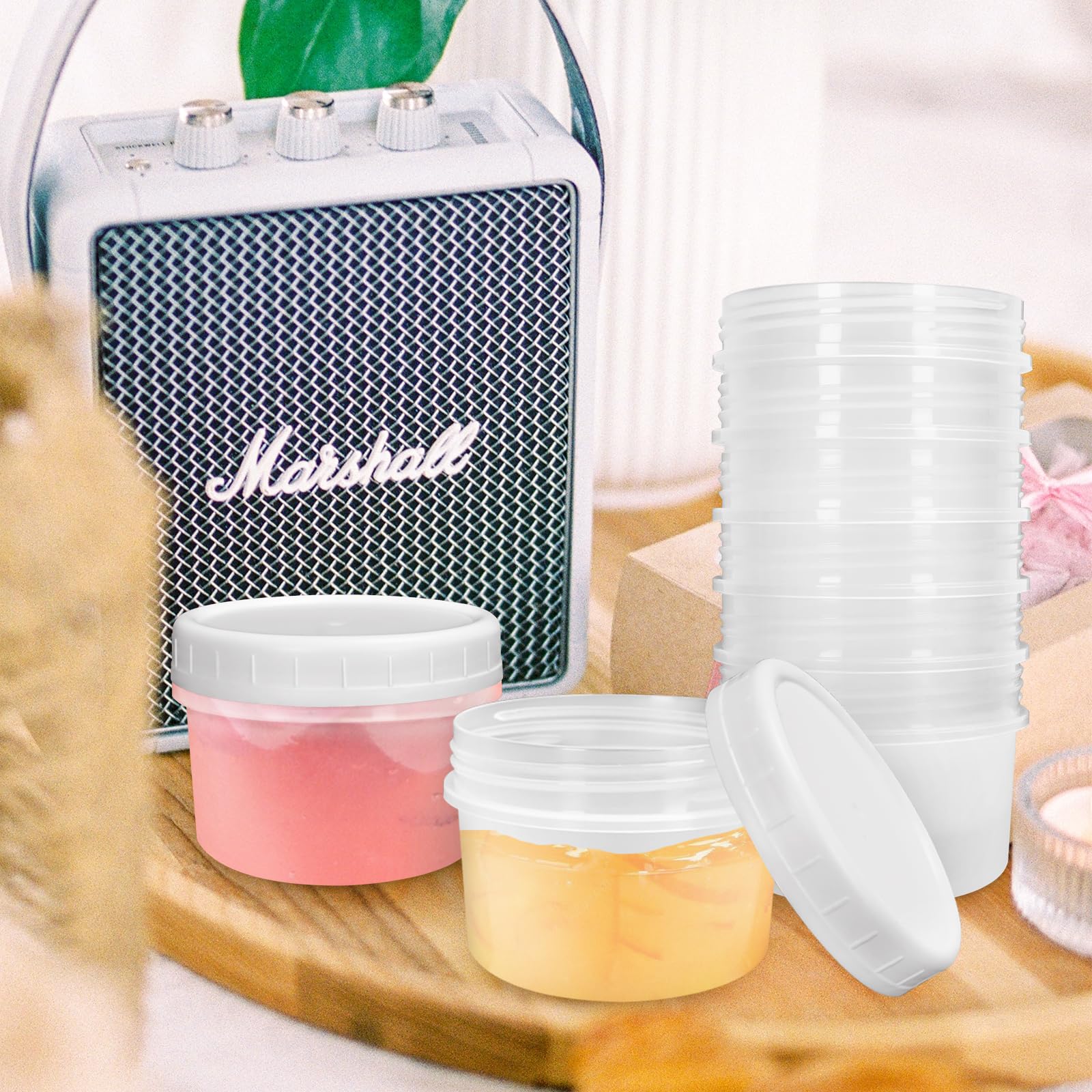 ISUSSER 10 Pack 4oz Reusable Small Plastic Containers with Screw Lids, Small Food Storage Freezer Containers, Deli Containers Stackable Food Storage Jars, Sauce Condiment Jars Lunch Box Accessories