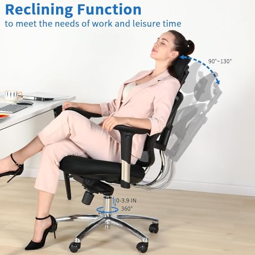 WAFTING Office Chair, Large and Tall Desk Chair, Adjustable Backrest Computer Chair with Thick Seat Cushion, 3D Adjustable Headrest, Lumbar Support and Armrest,Home Office Ergonomic Chair Black