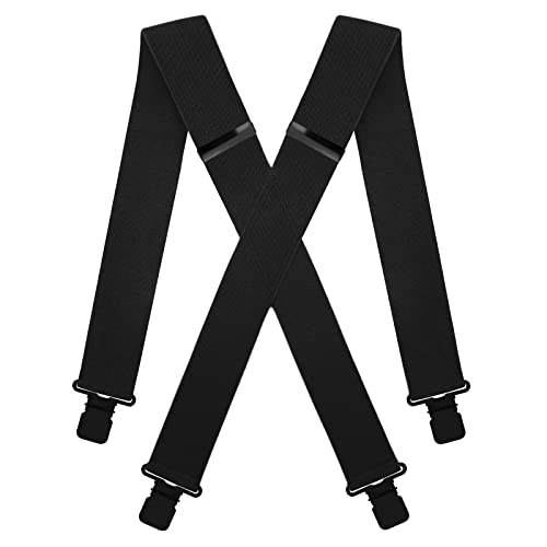 KRICJYH Black Suspenders for Men Heavy Duty Big and Tall Clips Wide X-back Adjustable Braces Formal Utility Work Suspenders