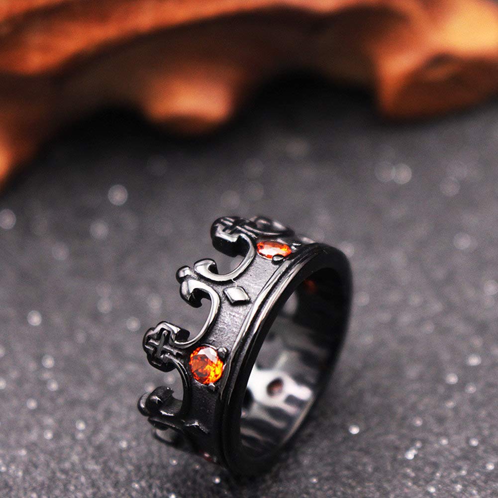 LAFATINA Punk Kings Crown Cross Ring for Men Women Christian Christmas Baptism Easter Red Wedding Bands, Size 12