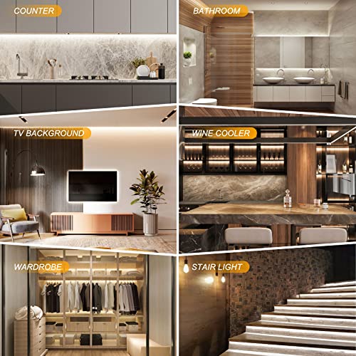 TJOY 19.6ft Under Cabinet Lighting + 50ft Bluetooth LED Strip Lights, 6PCS Dimmable 2700k-6500k Warm White to Daylight Bright LED Strip Light Bars for Kitchen Cabinet, Counter, Shelf