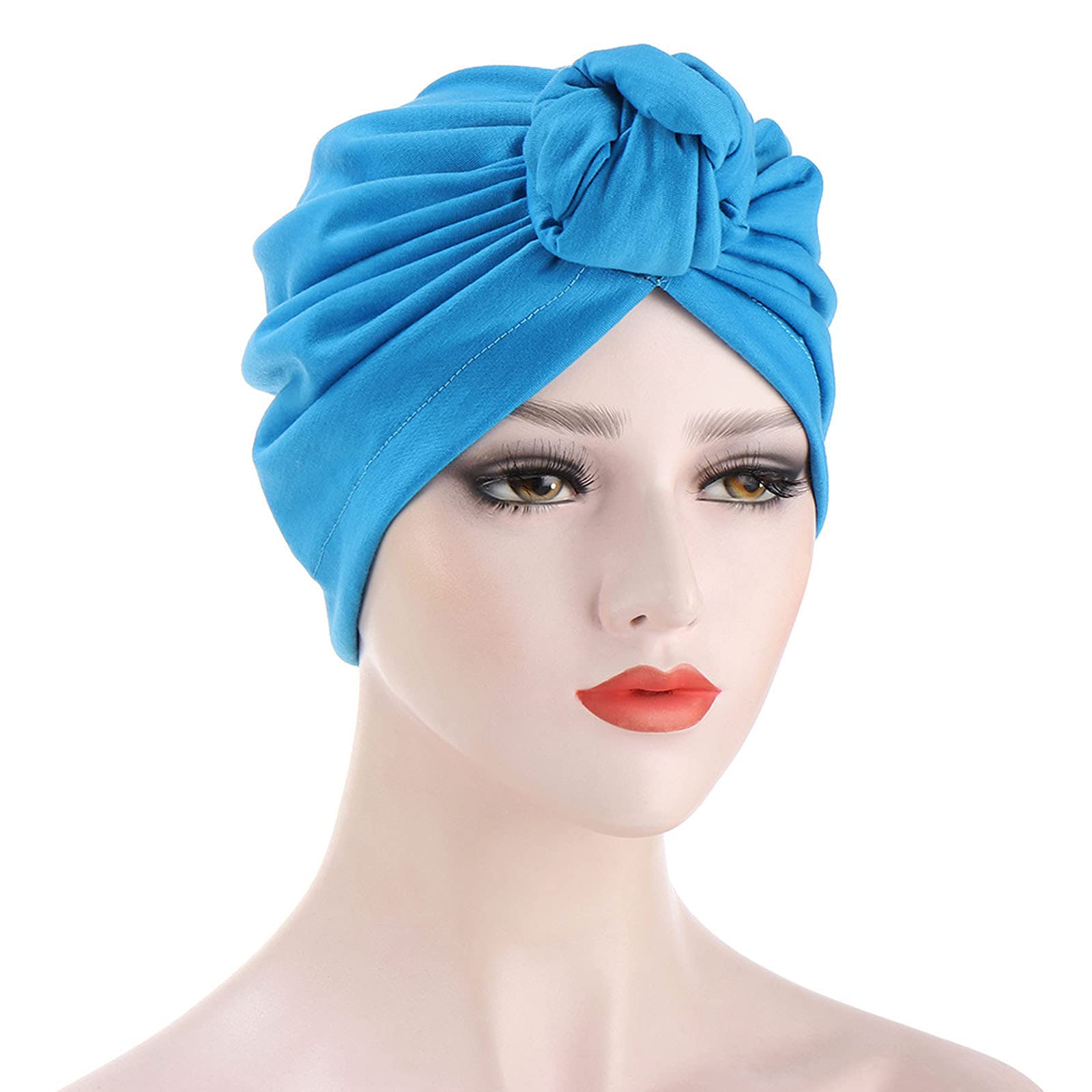 Headscarf for Sleeping Pre-Tied Twisted Braid Hair Covers Soft Silky Scarfs for Cancer Hair Loss Sleep Caps Beanie Blue
