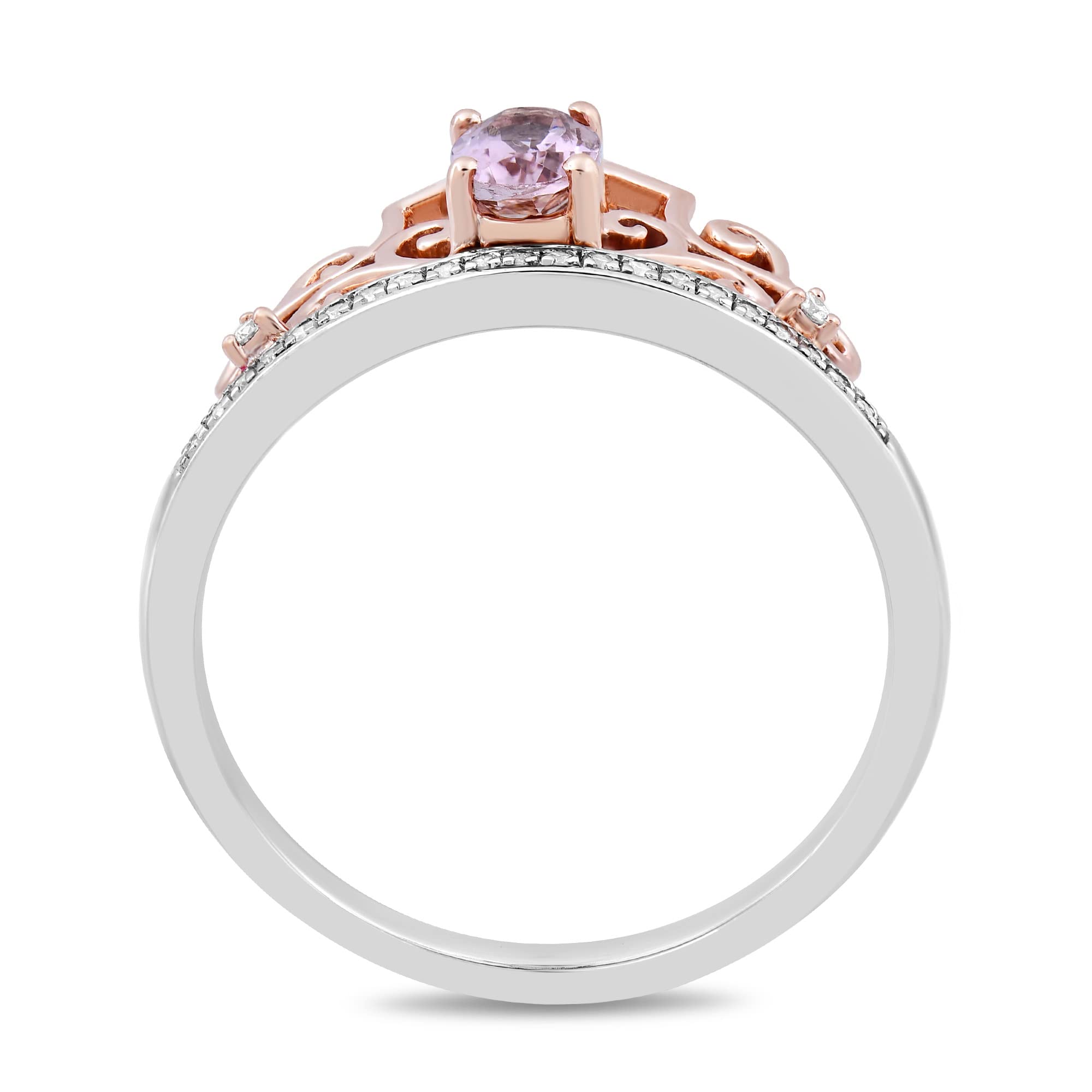 Jewelili Enchanted Disney Fine Jewelry Sterling Silver and 10K Rose Gold 1/10 CTTW Aurora Tiara Ring, size 6