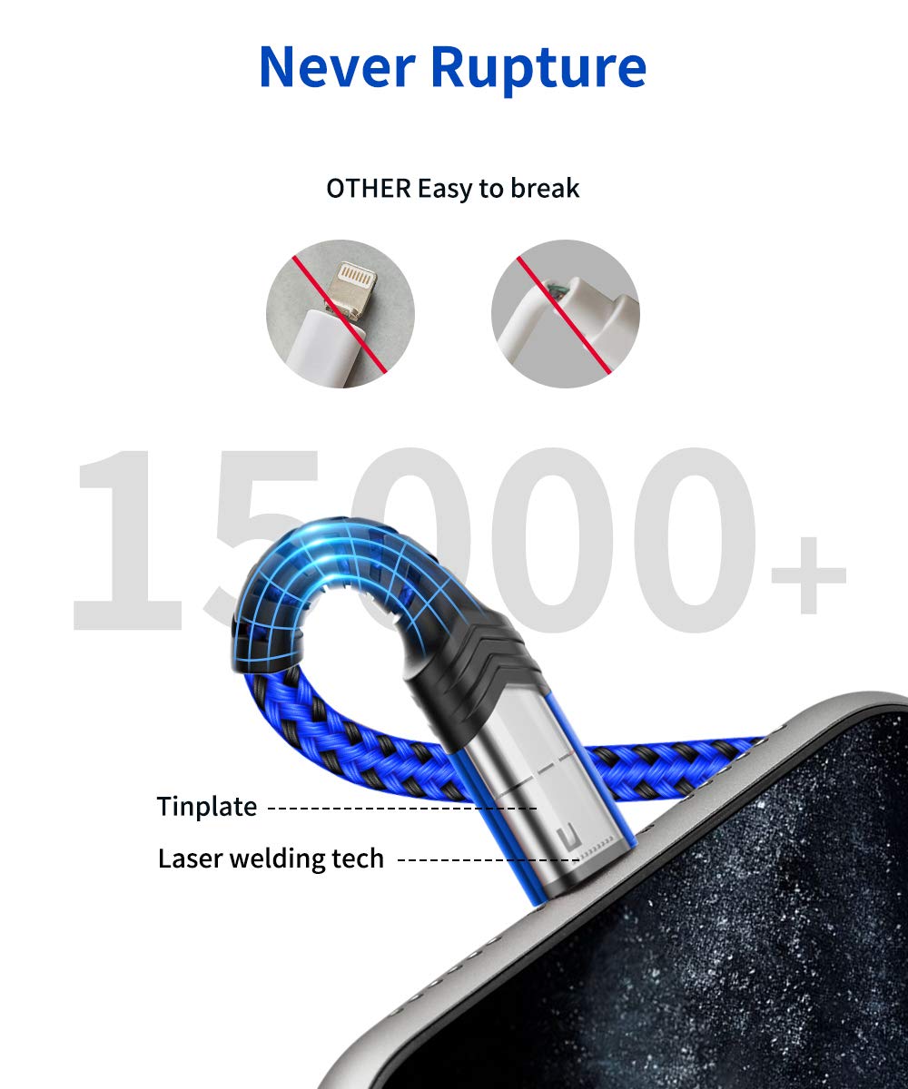JSAUX iPhone Charger Cable [2-Pack 6ft], MFi Certified Lightning Cable iPhone Fast Charging Charger Cable Cord Compatible with iPhone 13 12 11 Xs Max X XR 8 7 6s 6 Plus 5, iPad, iPod - Blue