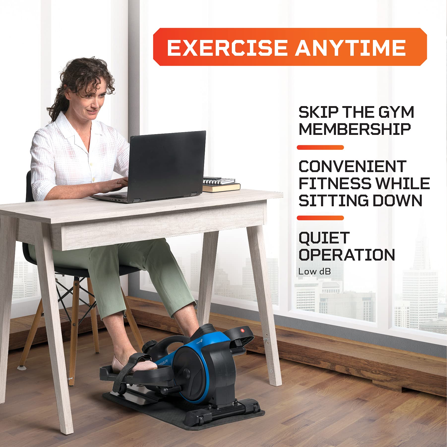 LifePro Under Desk Elliptical Machine - Seated Under Desk Elliptical - 16 Levels Resistance Mini Elliptical Low Impact Under Desk Exercise Equipment w/Yoga Resistance Bands (Flexstride Pro Blue)