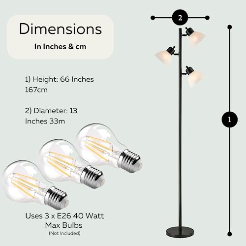 LIGHTACCENTS 3 Light Floor Lamp Tree Floor Lamp Industrial Modern Style Standing Multi Head Floor Lamp Pole Lamp with Adjustable Lights β Standing Lamps for Office β Tall Lamp Torchiere - Black