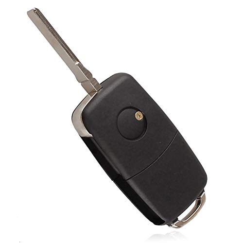 kaaka 2 Buttons Flip Folding Remote Fob Car Key Case with Uncut Blade for VW Golf Bora SEAT Skoda Auto Vehicle Key Shell Cover Replacement Part Black