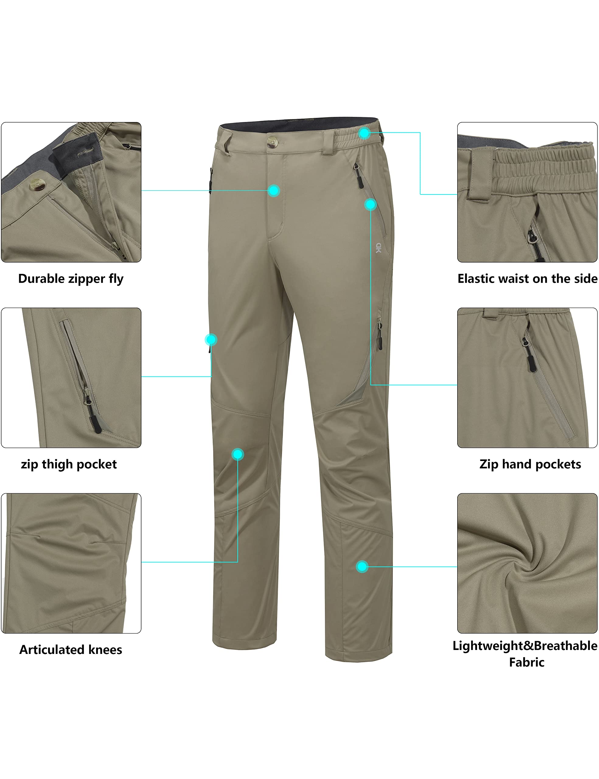 Little Donkey Andy Men's Stretch Hiking Golf Pants Lightweight Outdoor Athletic Softshell Casual Travel Camping Black L