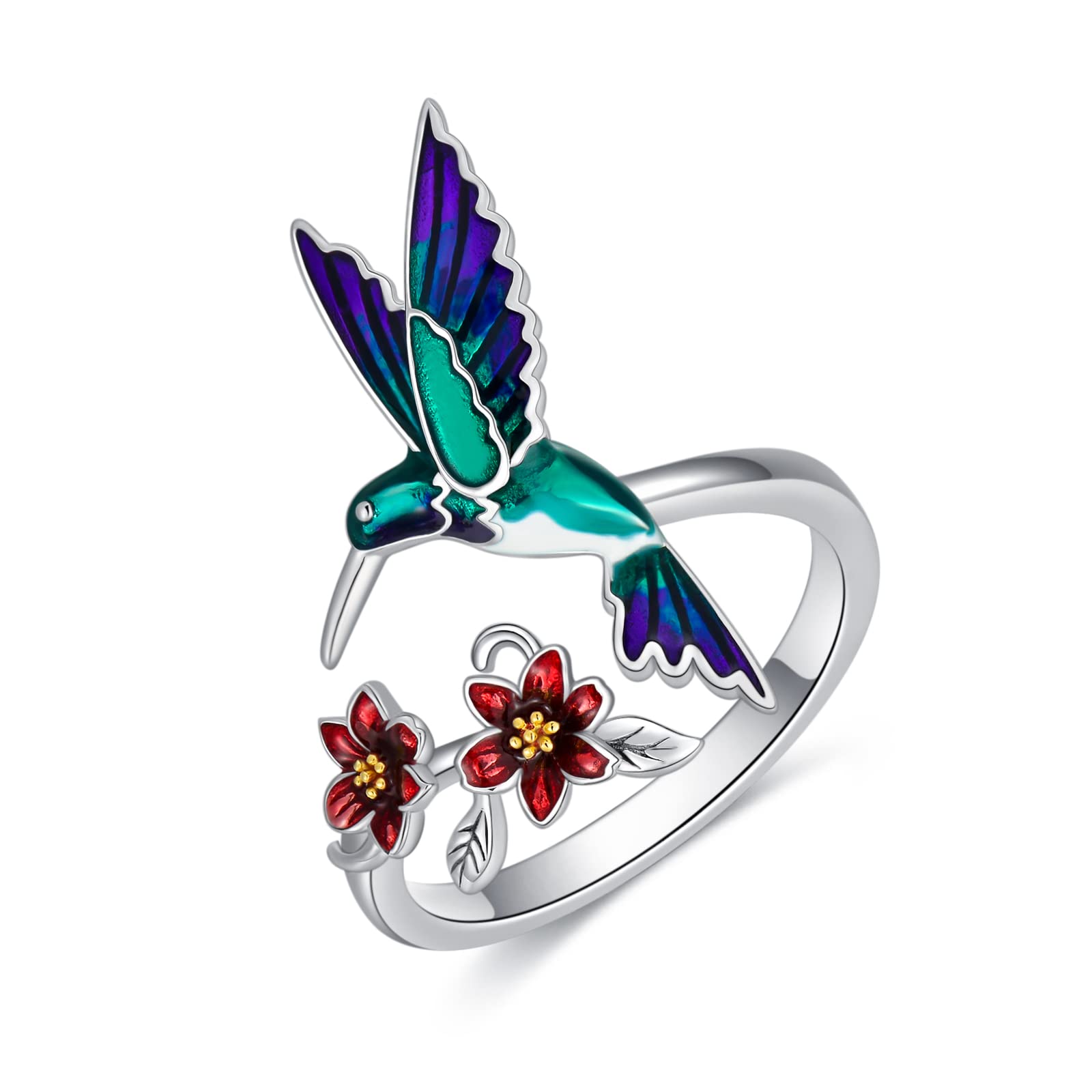 LONAGO Hummingbird Ring 925 Sterling Silver, Hummingbird Stacking Ring Gift for Women (7)