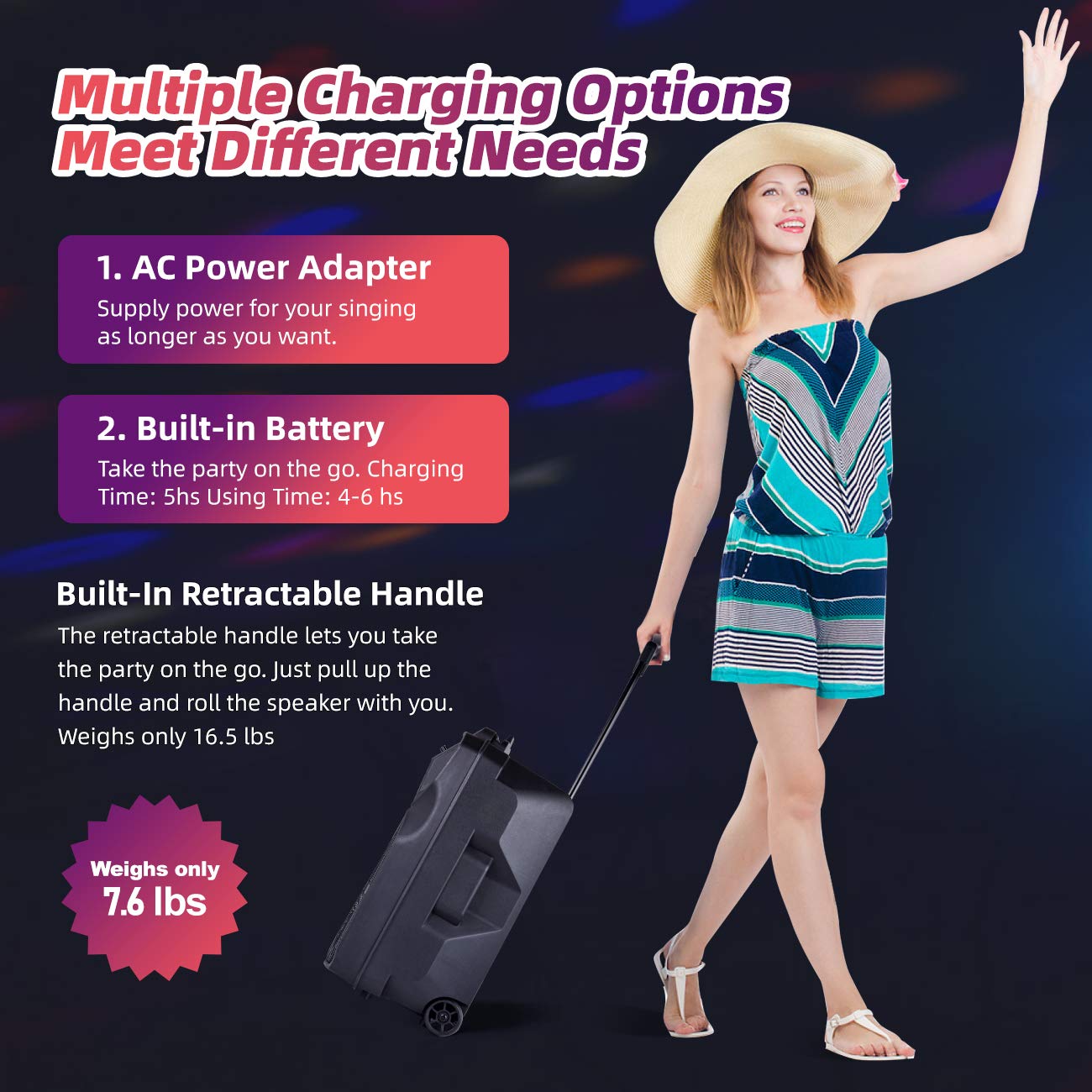 Karaoke Machine for Kids BT Connectivity with 2 Wireless Microphones, Dazzling DJ Disco Light 12'' Sub-woofer Portable Wireless PA Speaker System Bonus 1 Corded Mic and Remote, Great Gift For Kids