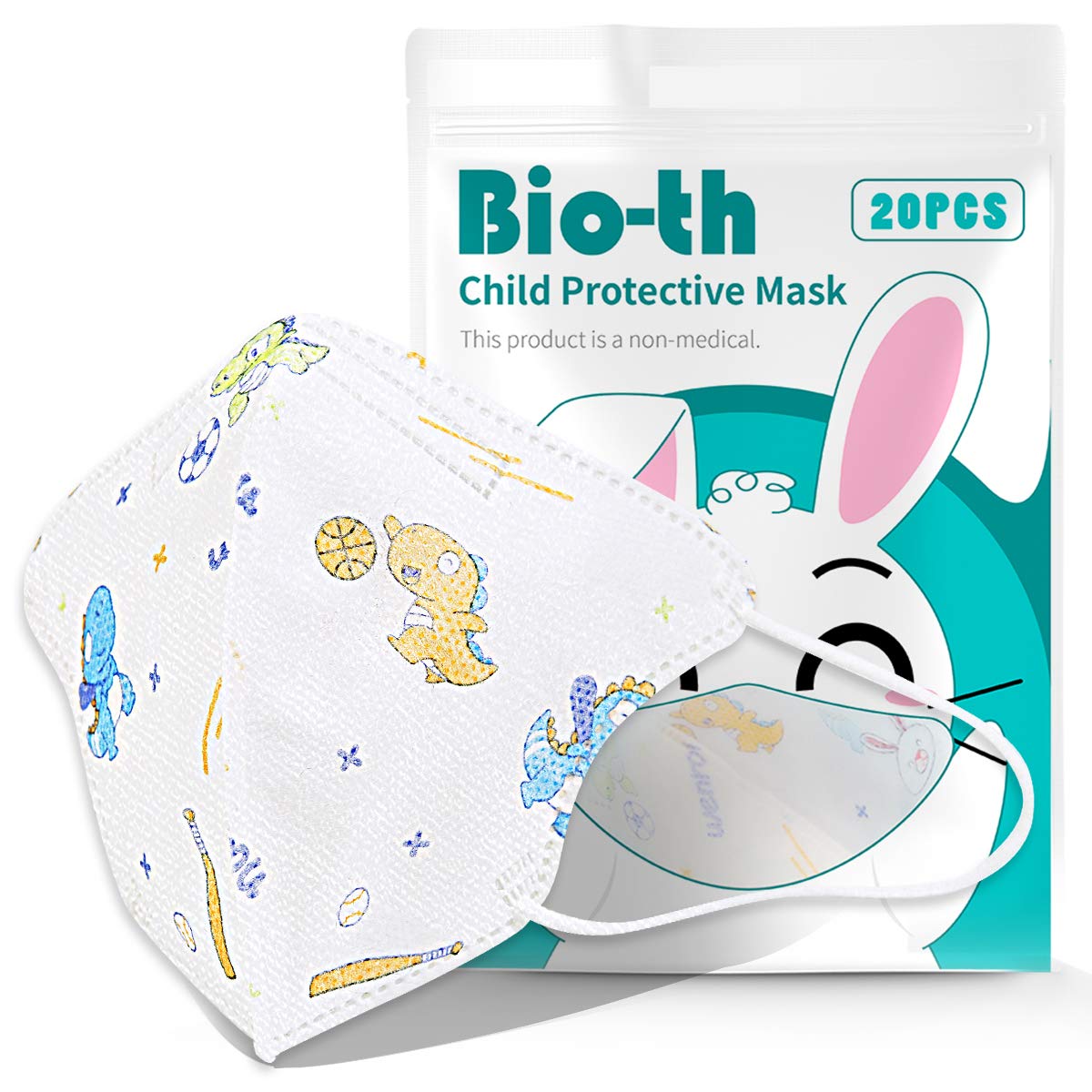 Kids Face Mask Individually Wrapped Reusable 20 Pack 4 Layers Cup Dust Face Masks for Kids Boys Girls (3-8 Years)