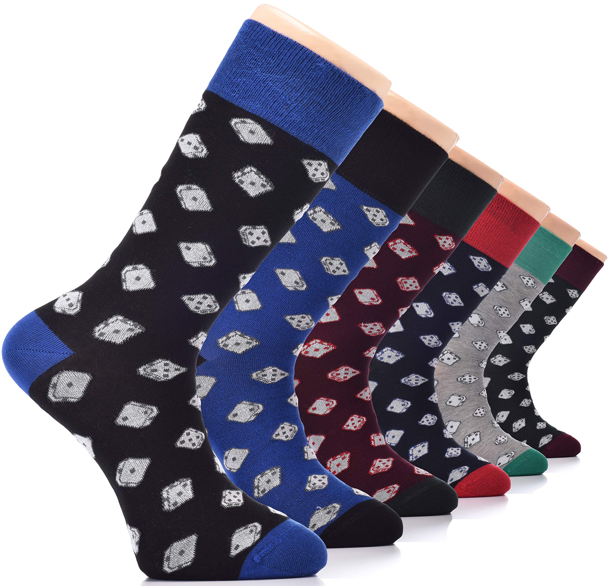 Hugh Ugoli Men's Bamboo Dress Socks for Business, Trouser | Thin, Seamless, Patterned Crew Socks in Gift Box, Shoe Size 7-12, Dice 1 I 6 Pairs