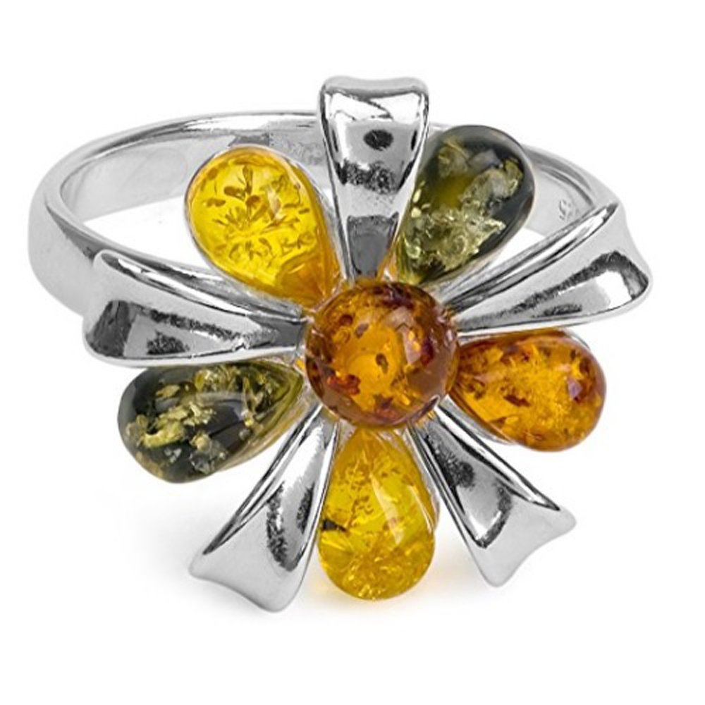 Ian and Valeri Co. Multicolor Amber Sterling Silver Flower Ring