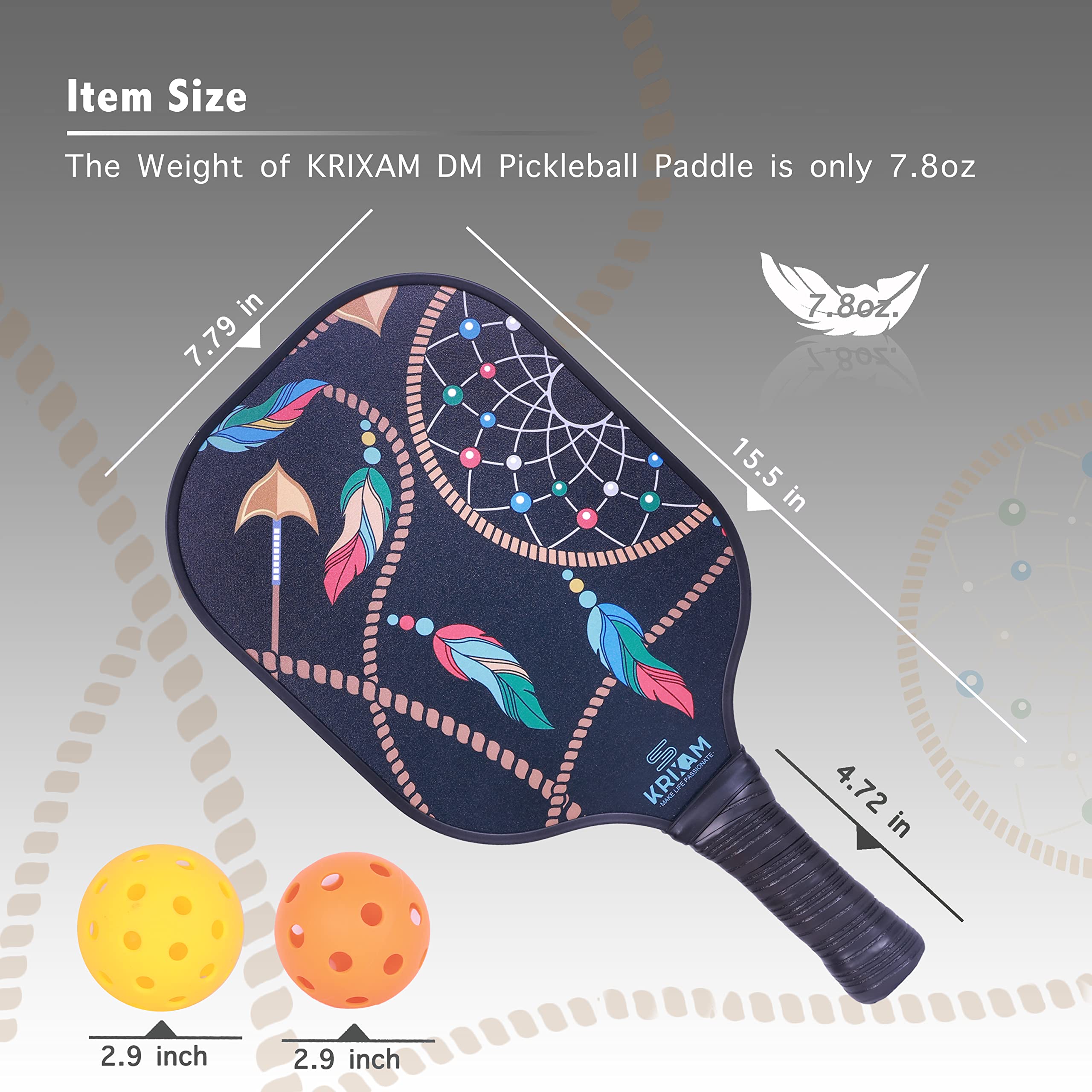 Krixam Pickleball Paddles with Graphite Carbon Fiber and Polypropylene Core, Lightweight Pickleball Rackets with Comfortable Grip (2Pcs)