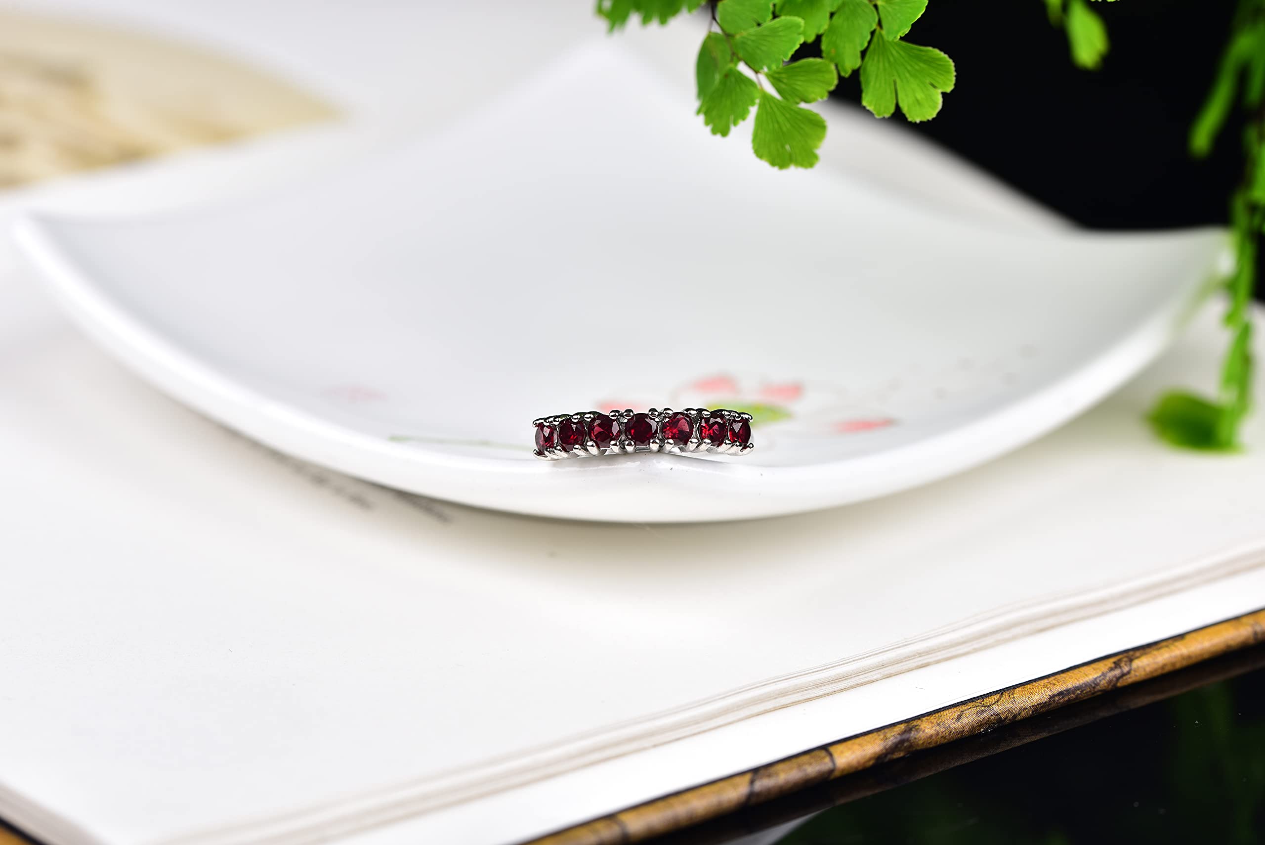 KELINSTONE Natural Garnet Adjustable Women's Silver-plated Crystal Ring High Polished Bare Beads Jewelry Gift