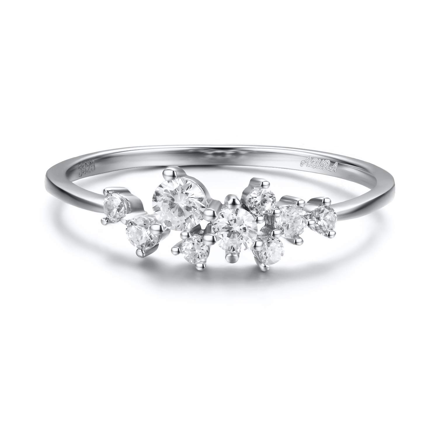 Indigo Blonde Diamond Cluster Ring for Women in Sterling Silver Dainty Stackable Ring 14K Gold Vermeil (Silver, 10)