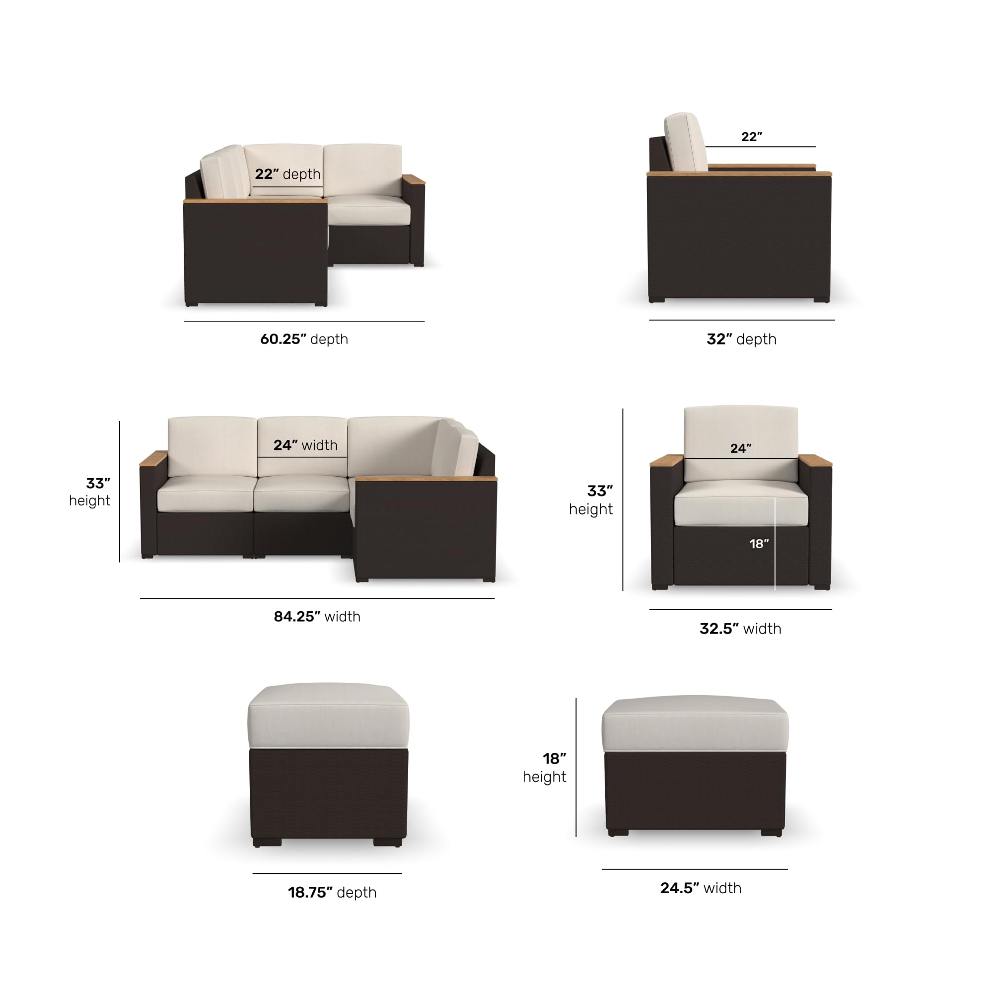 Homestyles 6800-411D9-T 4-Piece Sectional Set, 4PC 6 Seat, Beige/Brown
