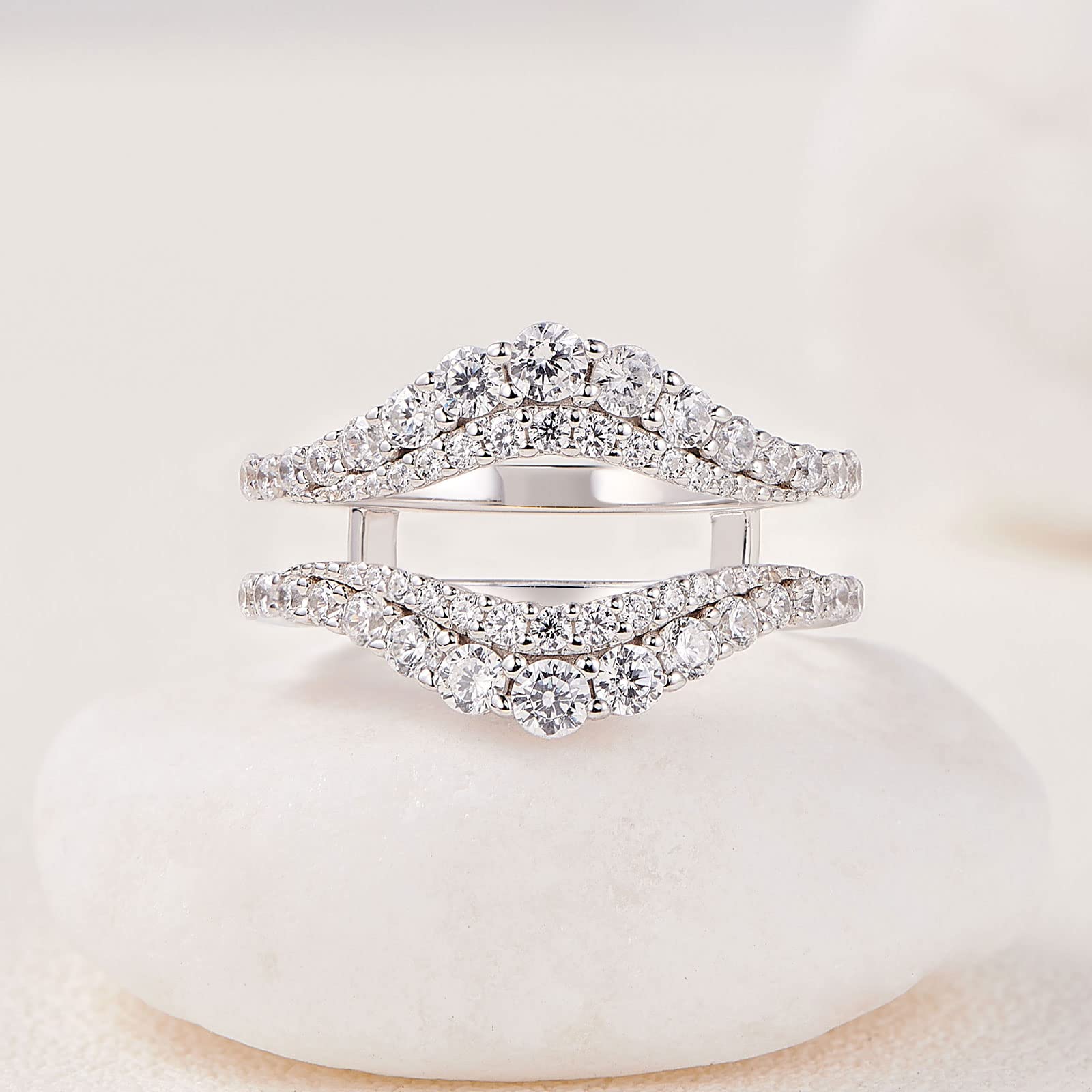 Newshe Ring Enhancer for Engagement Rings Wedding Band for Women Eternity 5A Cz 925 Sterling Silver Size 8