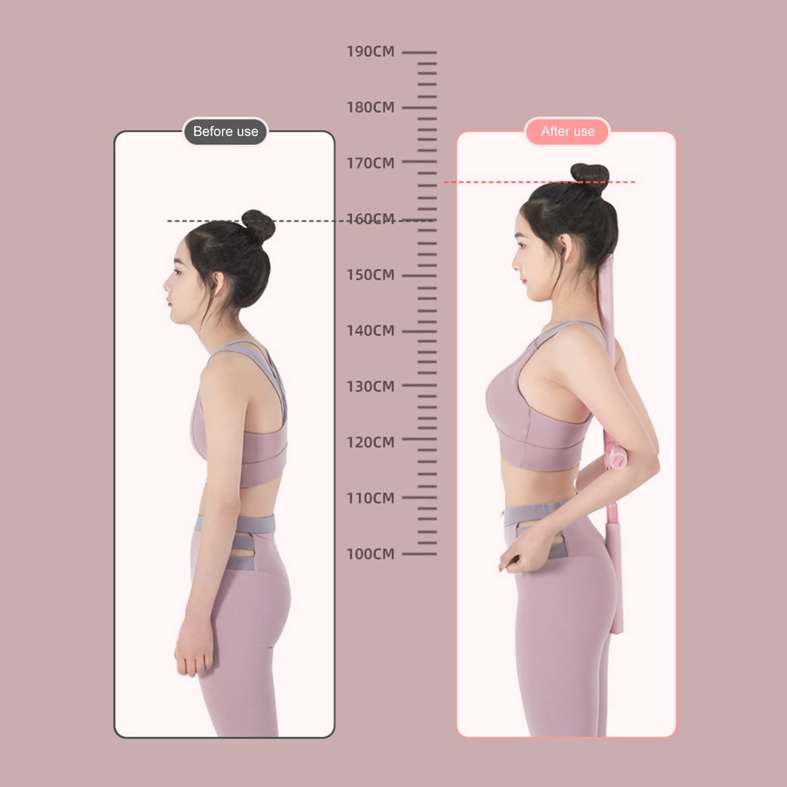 Meideli Yoga Sticks Training for Posture Corrector, Retractable Humpback Correction Stick Open Shoulders & Back, Yoga Sticks Stretching Tool for Child, Teenager, Adults Pink