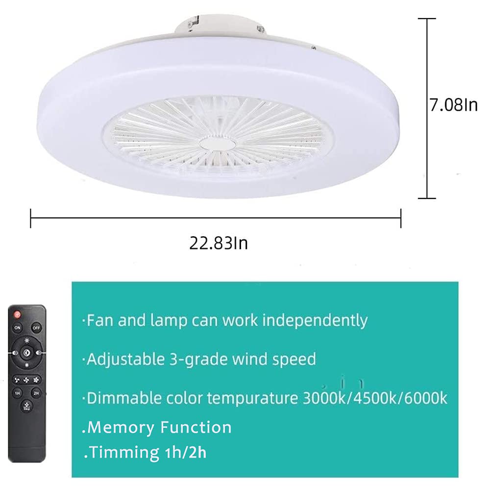 IYUNXI Modern Ceiling Fan with Lights, Flush Mount, Remote Control LED Dimming 3 Colors Lighting, Low Profile Ceiling Fan 23 Inch,72W Enclosed, Kitchen, Bedroom, Children's Room