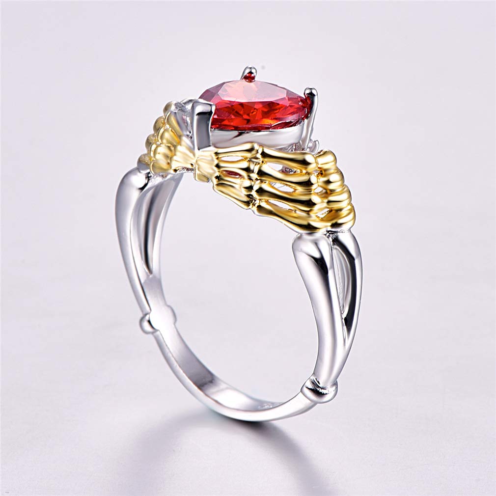 Honghu Heart Cut Garnet Rainbow Topaz 925 Sterling Silver Ring Women Engagement Statement Red #9