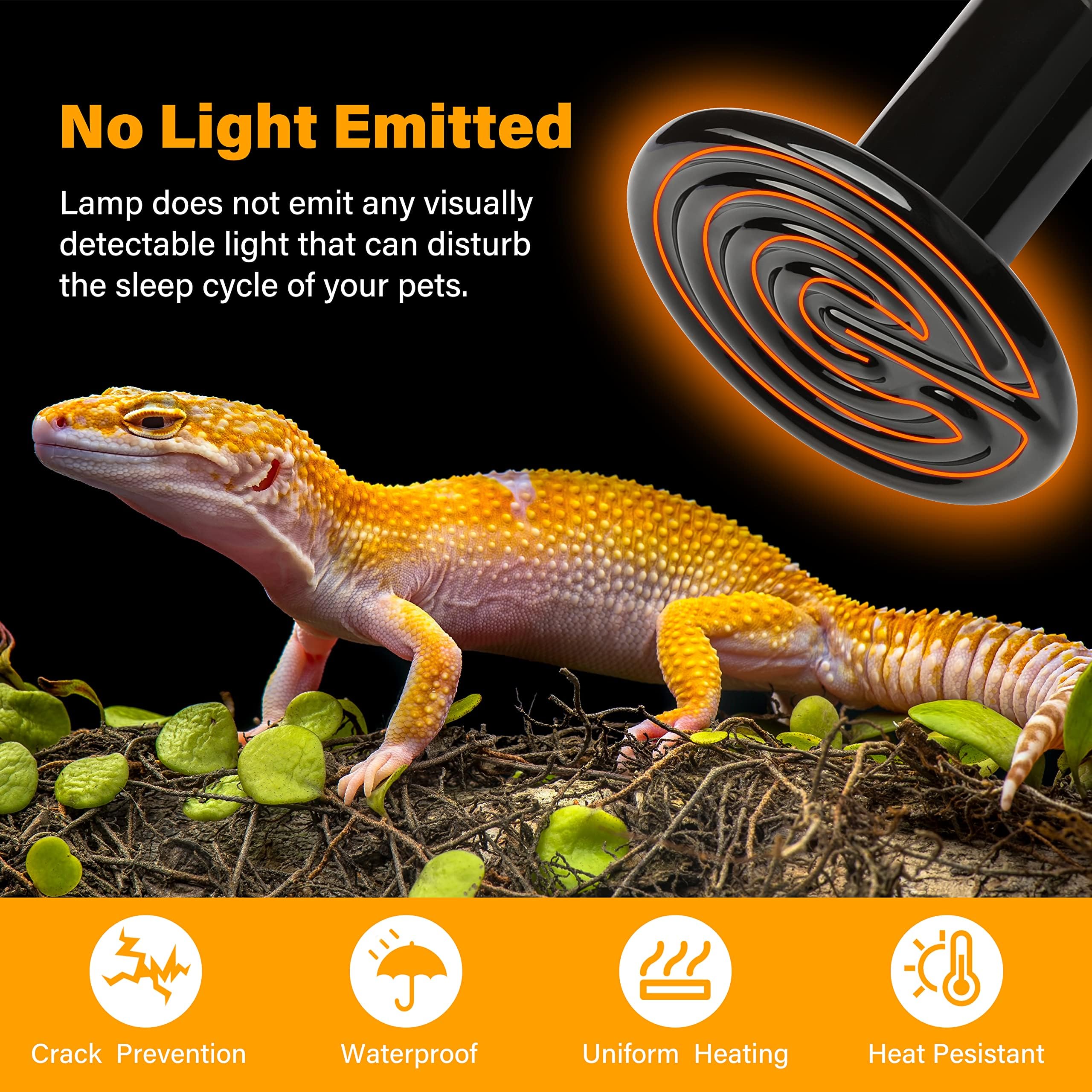 HealSmart Reptile Heat Lamp 150W 2-Pack Ceramic Heat Emitter, No Light Emitting Heat Bulbs for Amphibian Pet Brooder Coop Incubating Chicken, Lizard Bearded Dragon Turtle Snake Terrarium