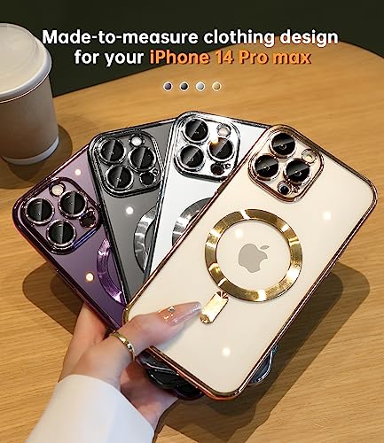 Waldeng for iPhone 14 Pro Max Case with Integrated Camera Lens Protector, [Compatible with MagSafe] [Original iPhone Exterior], Crystal Clear Case for iPhone 14 Pro Max 6.7", Gold